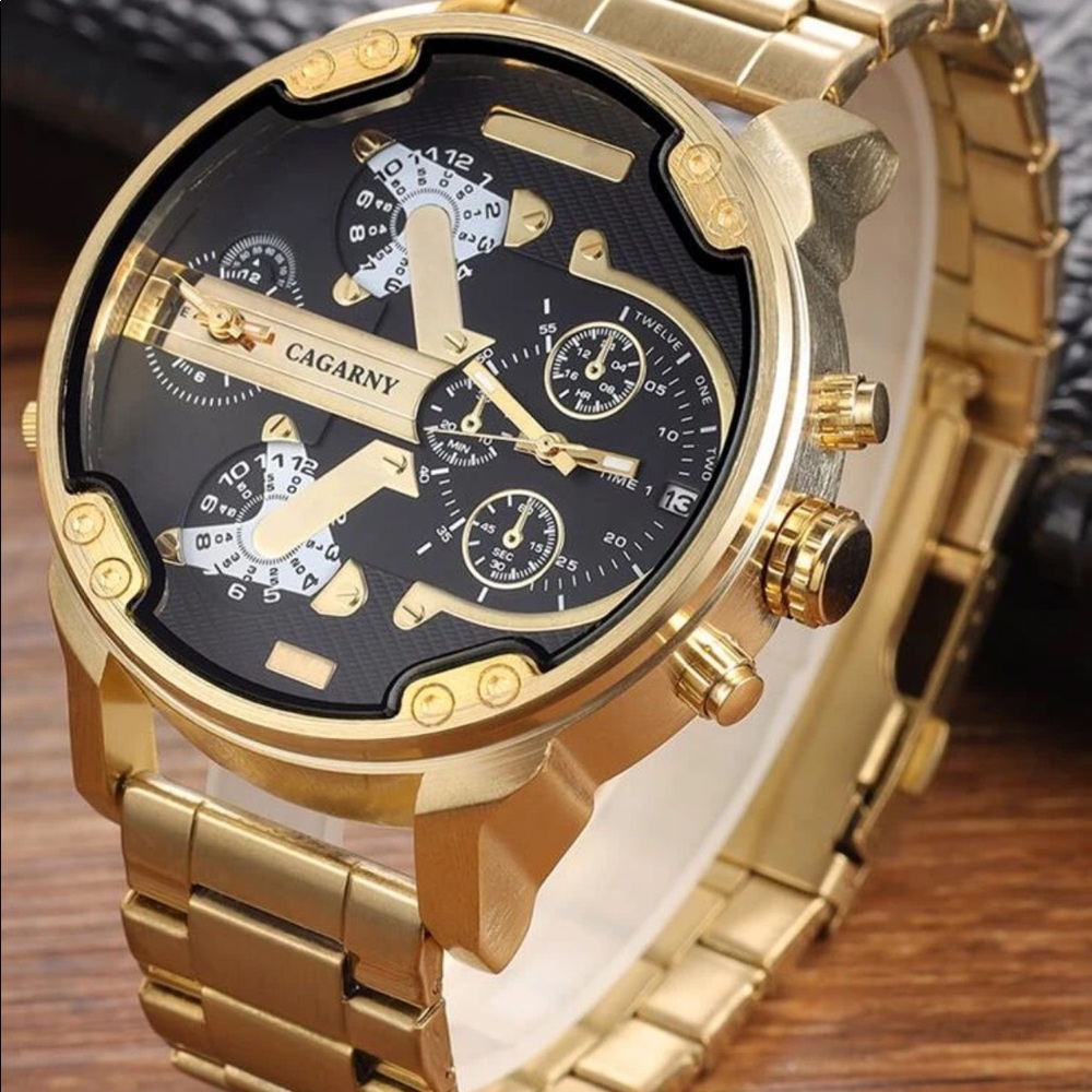 New Men Fashion Big Face Gold Watch - Gem